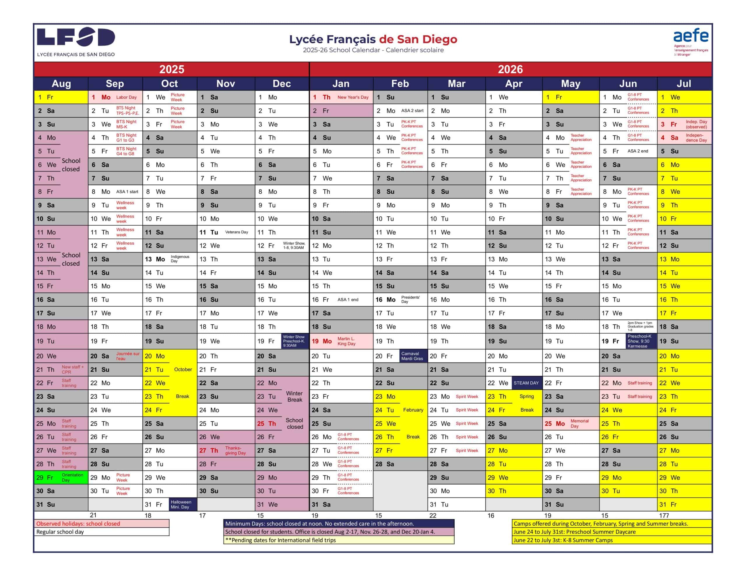 School Calendar - Le Lycée Français de San Diego - Bilingual French ...